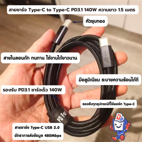 สายชาร์จ Dtech รุ่น Sm228 Type C 1 5 ม รองรับ Pd 140w ชาร์จเร็ว — Watashi Cctv And Smart Living
