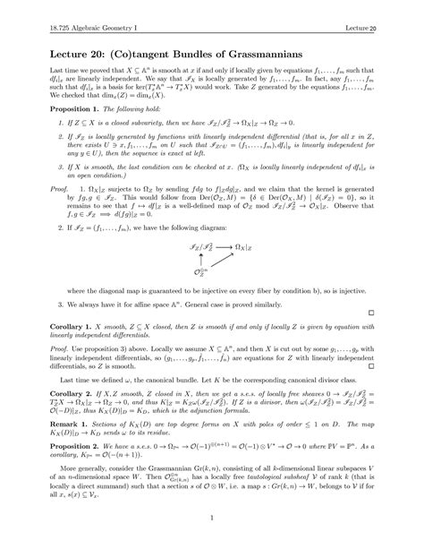 Algebraic Geometry Lecture Algebraic Geometry I Lecture Lecture Co Tangent Bundles