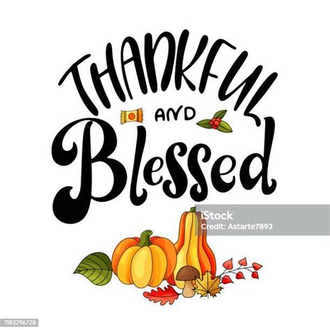 휴일가을위한 가을 디자인 추수 감사절 축하 텍스트입니다 포스터 카드 배너에 대 한 손으로 그린 된 레터링 디자인 호박 잎 버섯을 가진 벡터 일러스트레이션 10월에 대한 스톡