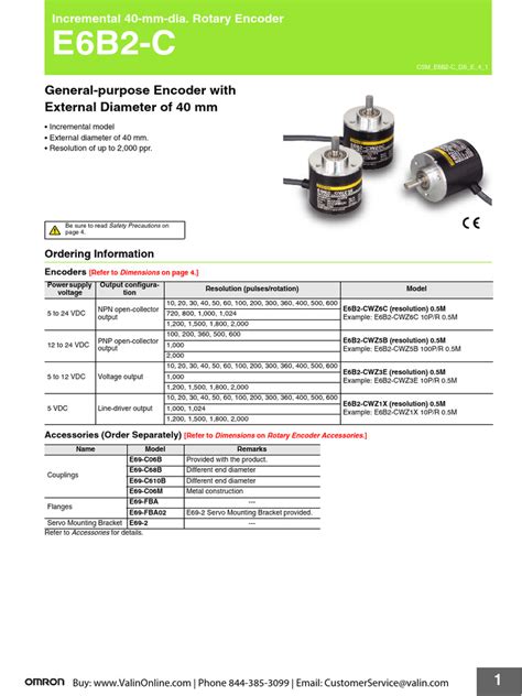 Omron E6b2 C Series Rotary Encoder Datasheet Pdf
