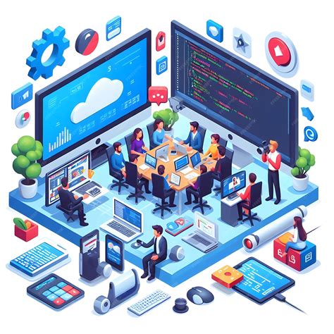 3d Flat Vector As Remote Team Collaborating On A Software Development Project Concept As A