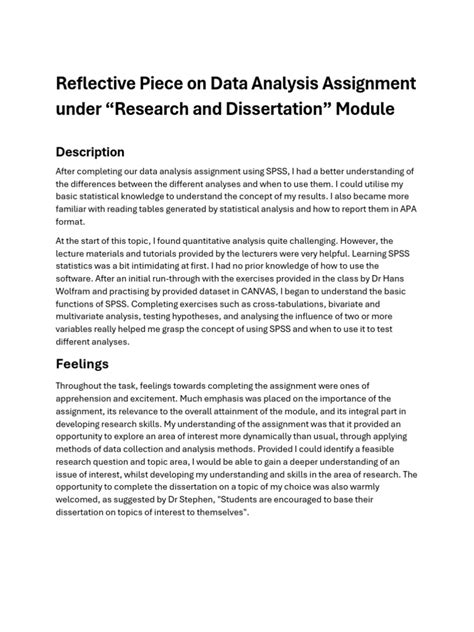 Reflective Piece On Data Analysis Assignments Pdf Quantitative Research Data Analysis