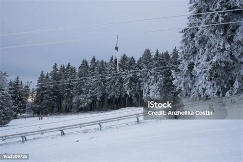 독일 헤센주 렌의 바세르쿠페 산에 있는 겨울 숲의 눈 속에서 스키 리프트 스테이션 0명에 대한 스톡 사진 및 기타 이미지 0명 1월 가문비나무 Istock