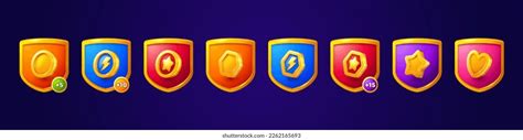 Cartoon Set Shield Game Badges Isolated Stock Vector Royalty Free