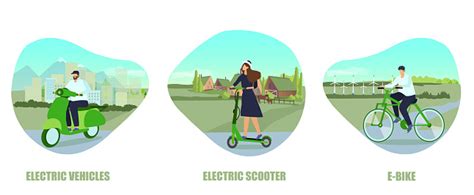 현대 에코 시티 친화적 인 전기 오토바이 전자 자전거 및 스쿠터를 타는 사람들의 벡터 개념에 대한 스톡 벡터 아트 및 기타 이미지 개념 개념과 주제 개체 그룹