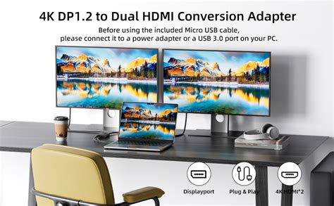 Displayport To Dual Hdmi Splitter 4k 60hz Multi Monitor Splitter Dual Monitor Dp To 2 Hdmi