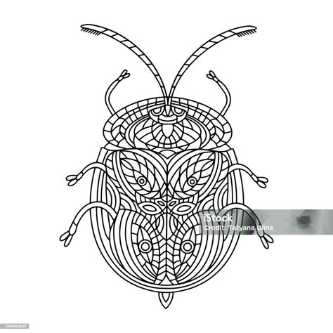 딱정벌레 황금 거북이 색칠 공부책 토르투가 딱정벌레 선형 벡터 일러스트레이션 성인과 어린이를위한 스트레스 방지 색칠 공부책 낙서를 위한 손으로 그린 색칠 공부책 0명에 대한