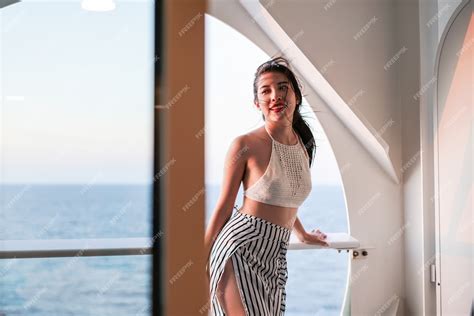 Premium Photo Woman Relaxing On Cruise Ship Enjoying Ocean View From