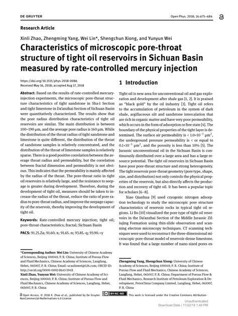 Pdf Characteristics Of Microscopic Pore Throat Structure Of Tight Oil Reservoirs In Sichuan