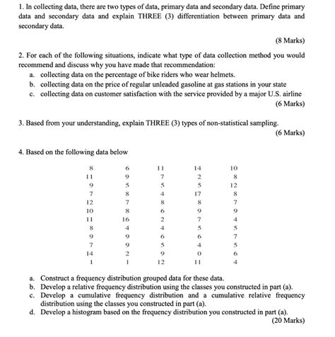 solved 1 in collecting data there are two types of data