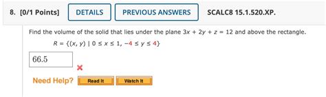 solved 8 [0 1 points] scalc8 15 1 520 xp find the volume