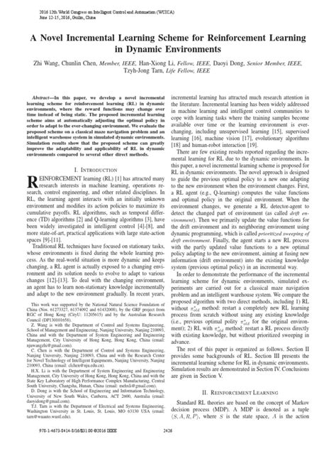 A Novel Incremental Learning Scheme For Reinforcement Learning Pdf