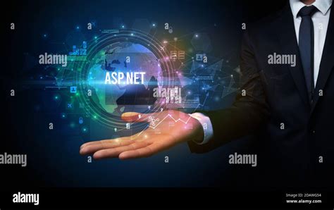 Elegant Hand Holding Aspnet Inscription Digital Technology Concept