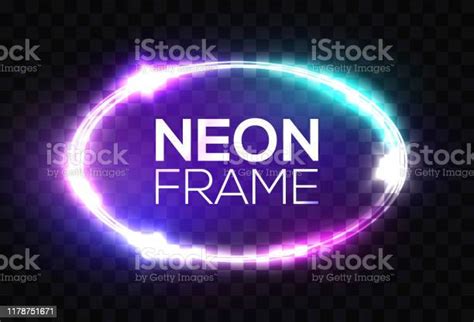 네온 사인 빛나는 빛 플레어와 반짝임 타원형 프레임 어두운 파란색 배경에 전기 밝은 3d 타원형 배너 디자인입니다 네온 추상 타원 배경입니다 투명 벡터 그림입니다 0명에