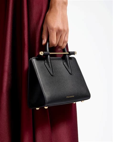 Strathberry Nano Tote Top Handle Leather Mini Tote Bag Black