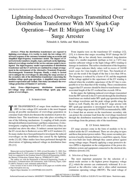 Lightning Induced Overvoltages Transmitted Over Distribution