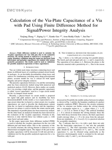 Calculation Of The Via Plate Capacitance Of A Via With Pad Using Finite Difference Method For