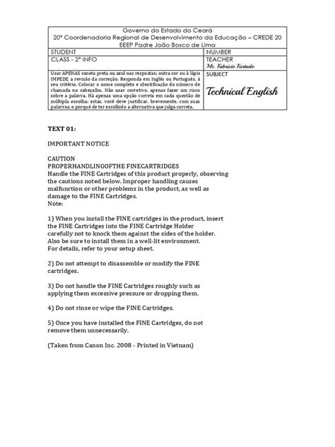 InglÊs TÉcnico Text Selection And Activity Pdf Packet Switching