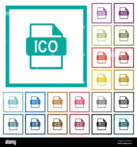 ICO File Format Flat Color Icons With Quadrant Frames On White