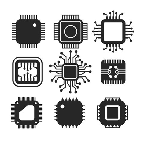 Modern Cpu Collection With Flat Icon Design In Black Color Electronic