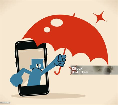 스마트폰 들고 우산 바이러스 백신 개념에서 사업 감시에 대한 스톡 벡터 아트 및 기타 이미지 감시 개념 경계 표지