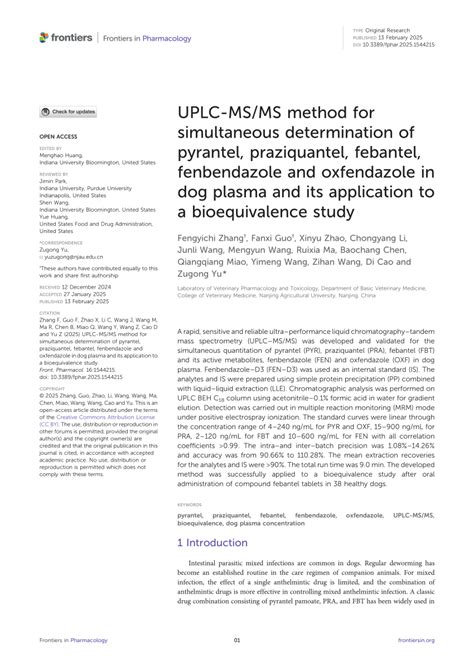 Pdf Uplc Msms Method For Simultaneous Determination Of Pyrantel Praziquantel Febantel