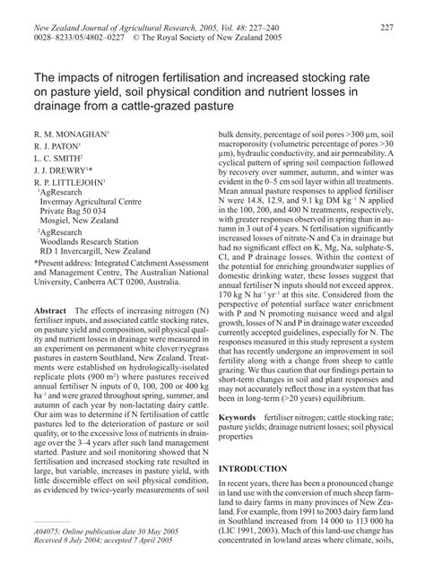 Pdf The Impacts Of Nitrogen Fertilisation And Increased Stocking Rate