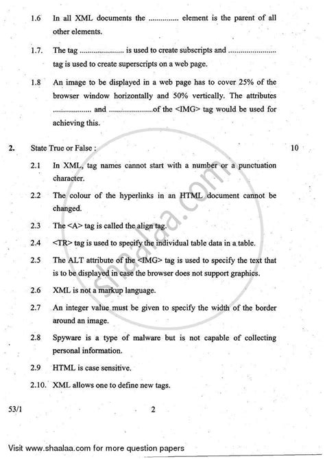 Foundation Of Information Technology 2010 2011 English Medium Class 10 Set 2 Question Paper With