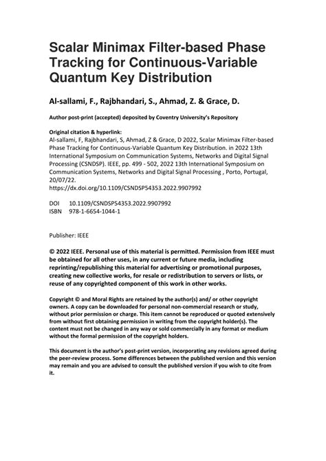 pdf scalar minimax filter based phase tracking for continuous