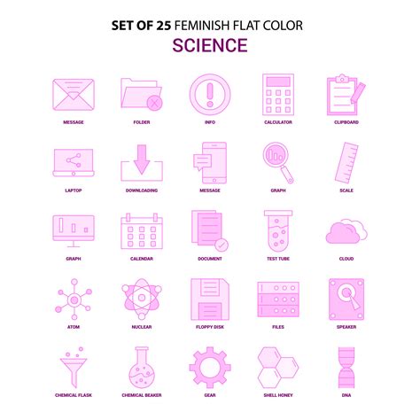 Set Of 25 Feminish Science Flat Color Pink Icon Set 14212168 Vector Art