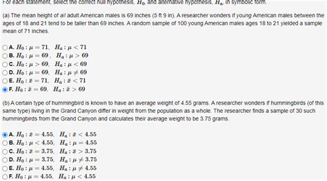 Solved For Each Statement Select The Correct Null Chegg Com