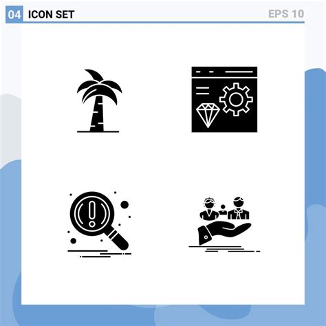 4 Universal Solid Glyph Signs Symbols Of Culture Coding Indian Tree Development Editable Vector