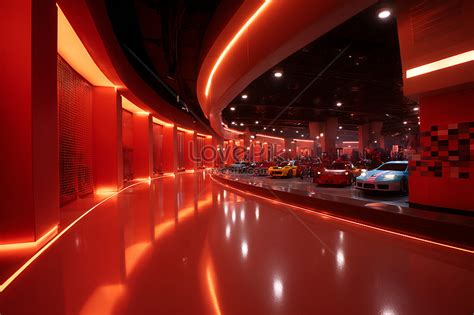 현대적인 빨간 자동차 쇼룸