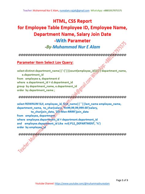 Html Css Report For Employee Table Employee Id Employee Name Salary