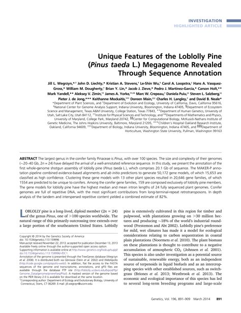 Pdf Unique Features Of The Loblolly Pine Pinus Taeda L Megagenome