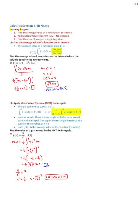 Mean Value Theorem Ap Calculus Lecture Notes Docsity