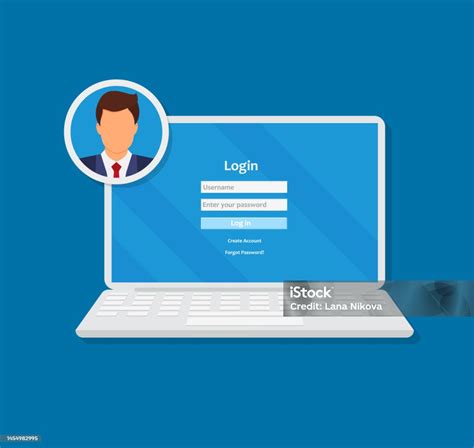 로그인 및 등록 양식 블루 테마 데스크톱 응용 프로그램 또는 웹 사이트 개념에 대한 스톡 벡터 아트 및 기타 이미지 개념
