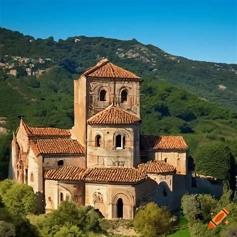Aerial View Of A Romanesque Monastery In A Mediterranean Landscape On