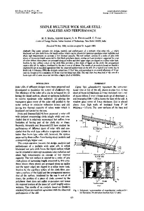 Pdf Simple Multiple Wick Solar Still Analysis And Performance