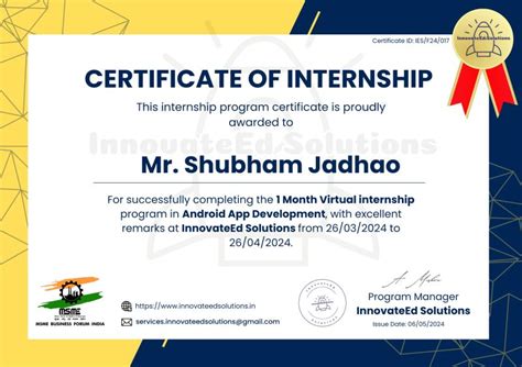Shubham Jadhao On Linkedin Thrilled To Have Completed My Internship In Androiddevelopement