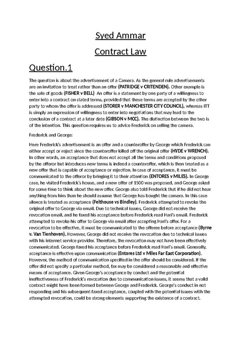 syed ammar contract midterm syed ammar contract law question the