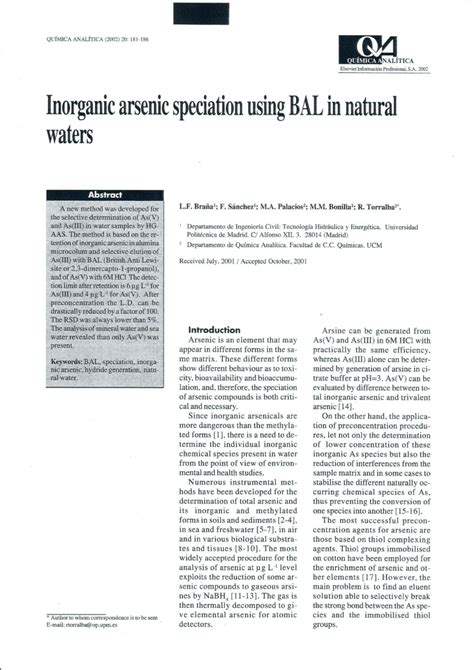 Pdf Inorganic Arsenic Speciation Using Bal In Natural Waters