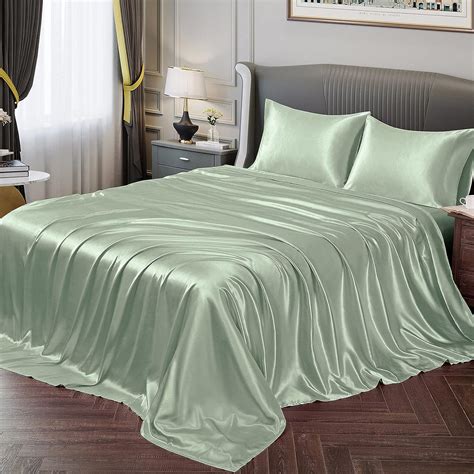 Vonty Satin Sheets Twin Silky Soft Satin Bed Sheets Sea