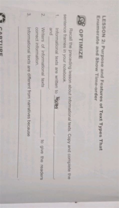 Lesson 2 Purpose And Features Of Text Types That Enumerate And Show Time Order Optimize Recall