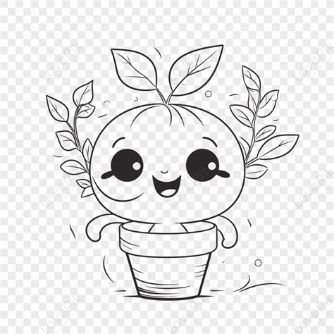 나뭇잎 윤곽선 스케치 드로잉이 있는 화분에 있는 귀여운 아기 베리 벡터표정선 그리기 Png 일러스트 무료 다운로드 Lovepik