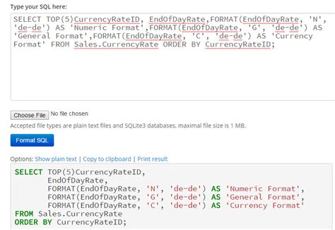 local javascript function to format sql queries like