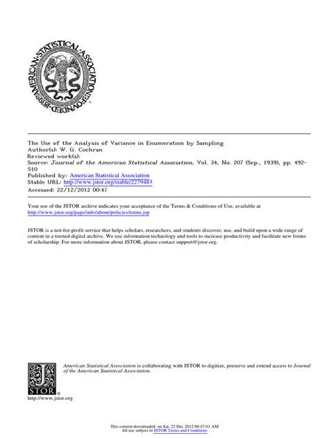 Cochran 1939 The Use Of The Analysis Of Variance In Enumeration By