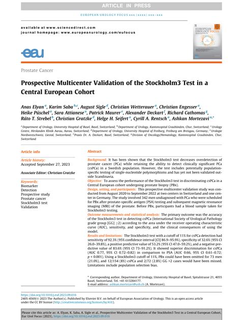 Pdf Prospective Multicenter Validation Of The Stockholm3 Test In A