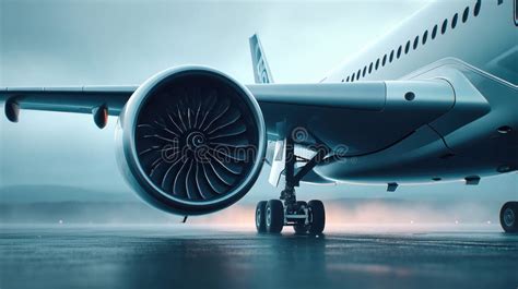 A Captivating Close Up Of An Airplane Engine And Wing Set Against A Soft Blurred Background