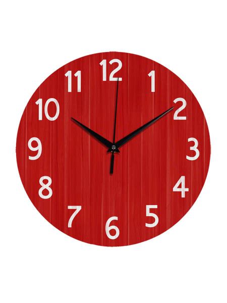 Часы настенные бесшумные большие деревянные на кухню Текстура дерева 30 см красные черный с
